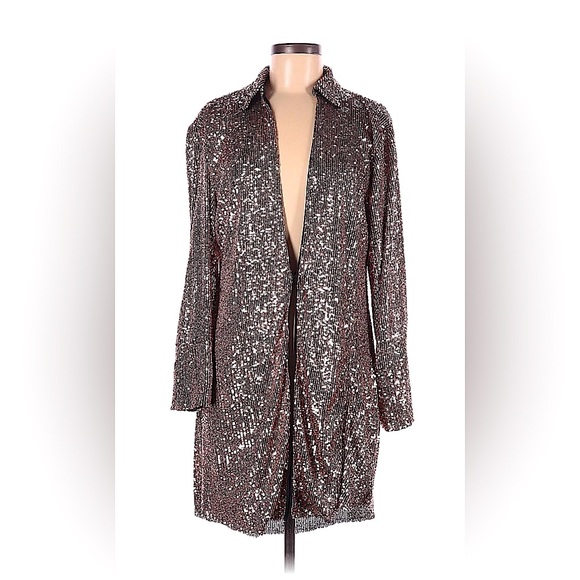 ASOS | Jackets & Coats | Asos Copper Metallic Sequin Collared Long ...